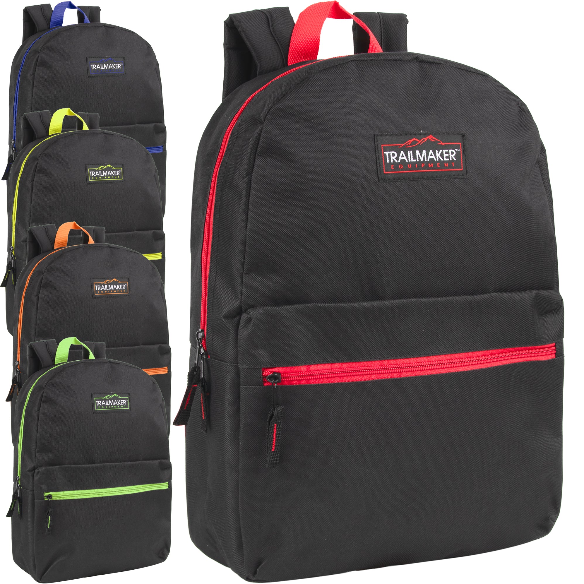 24-pack Bulk 17" Trailmaker Classic Backpack, 5 Pop Colors — BagsInBulk.com