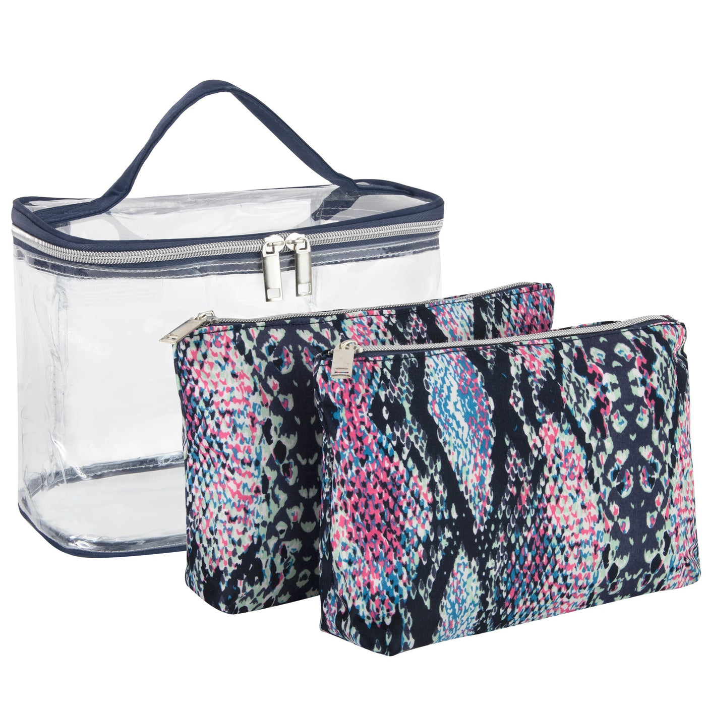 24-pack Bulk Clear Cosmetic Traveling Case with 2 Pouches — BagsInBulk.com
