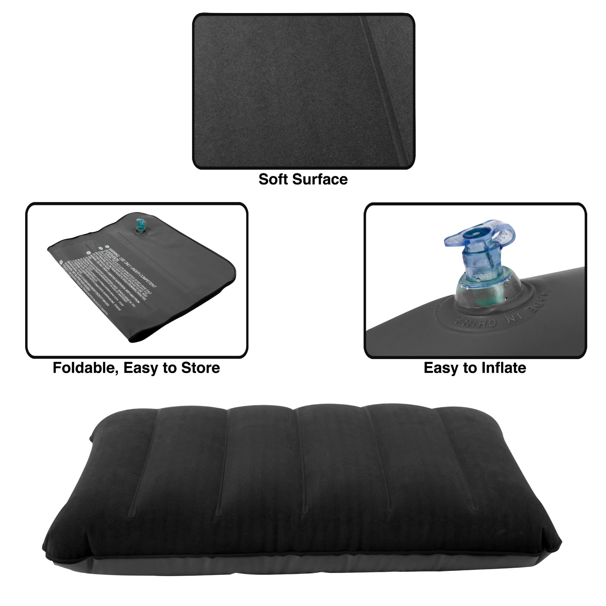 20-pack Bulk Blow-Up Inflatable Camping Pillow - Black — BagsInBulk.com