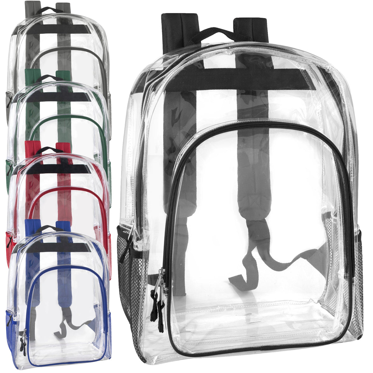 24-pack Bulk 17" Deluxe Clear Backpack - 5 Colors — BagsInBulk.com