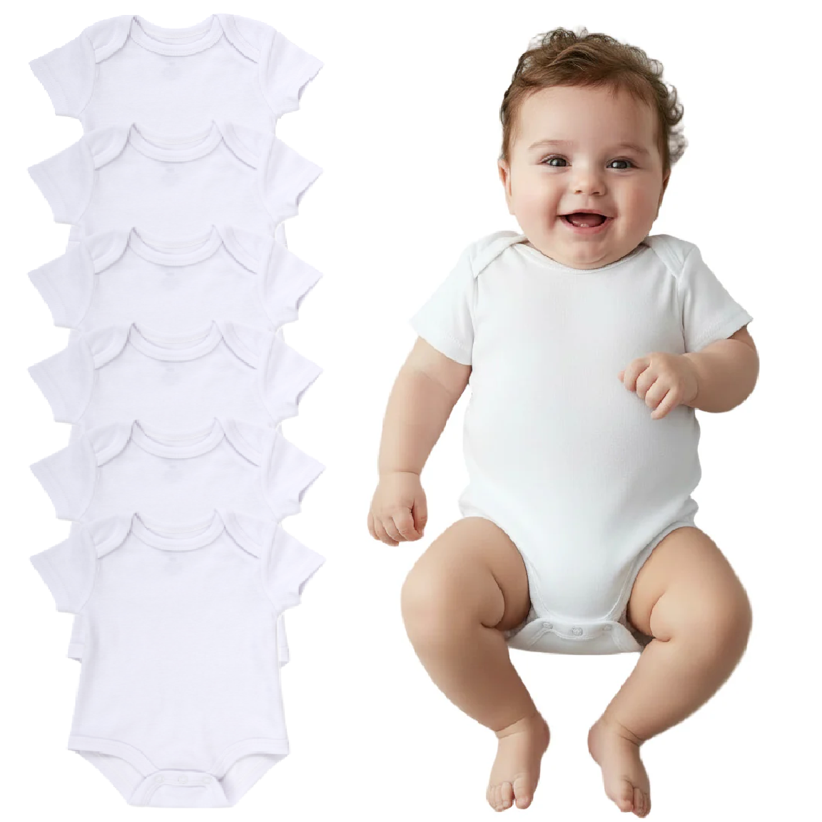24-pack Bulk Baby Bodysuit 6-Pack - White Only — BagsInBulk.com