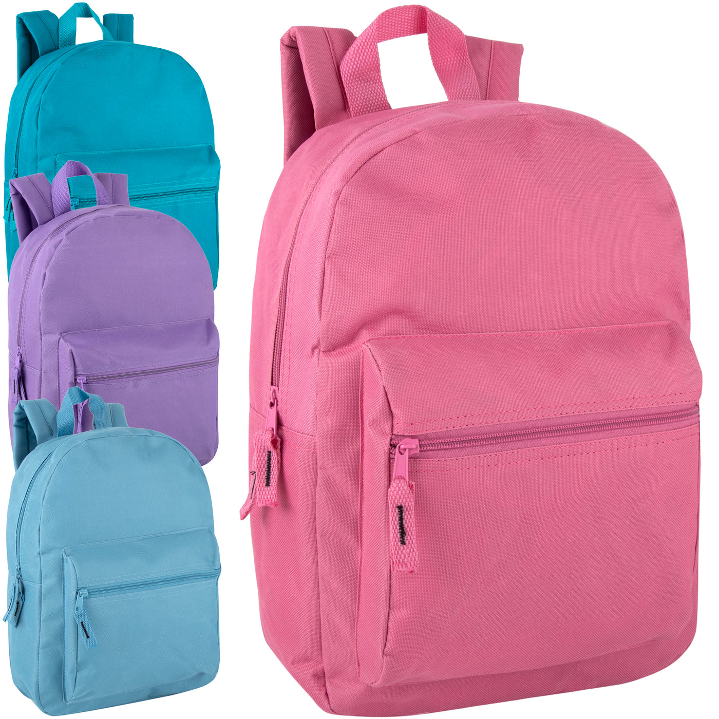 24-pack Bulk 15" Basic Backpack - 12 Colors — BagsInBulk.com