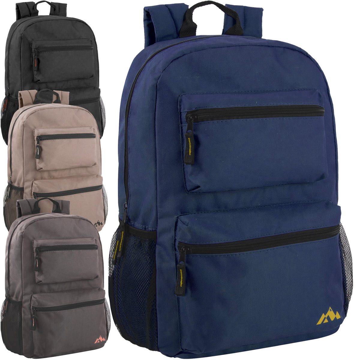 24-pack Bulk 17" Double Front Pocket Backpack - 4 Dark Colors ...