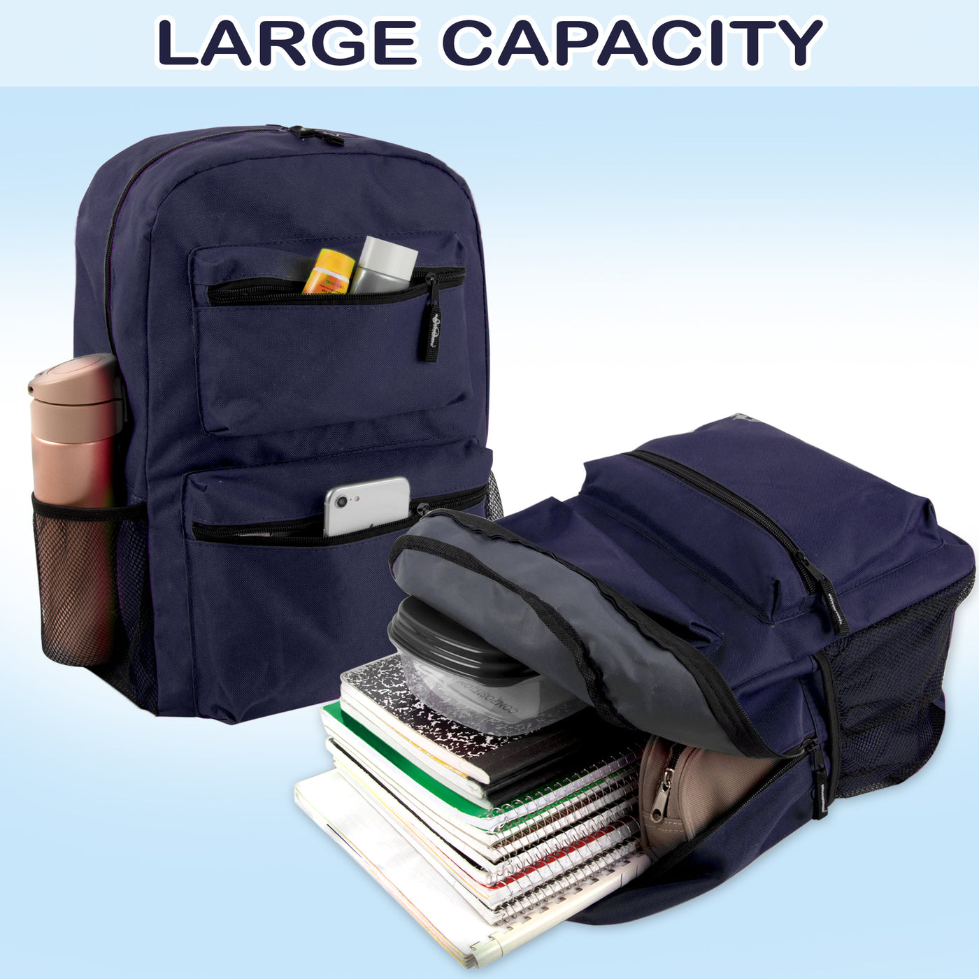 24-pack Bulk 17" Double Front Pocket Backpack - 4 Dark Colors ...