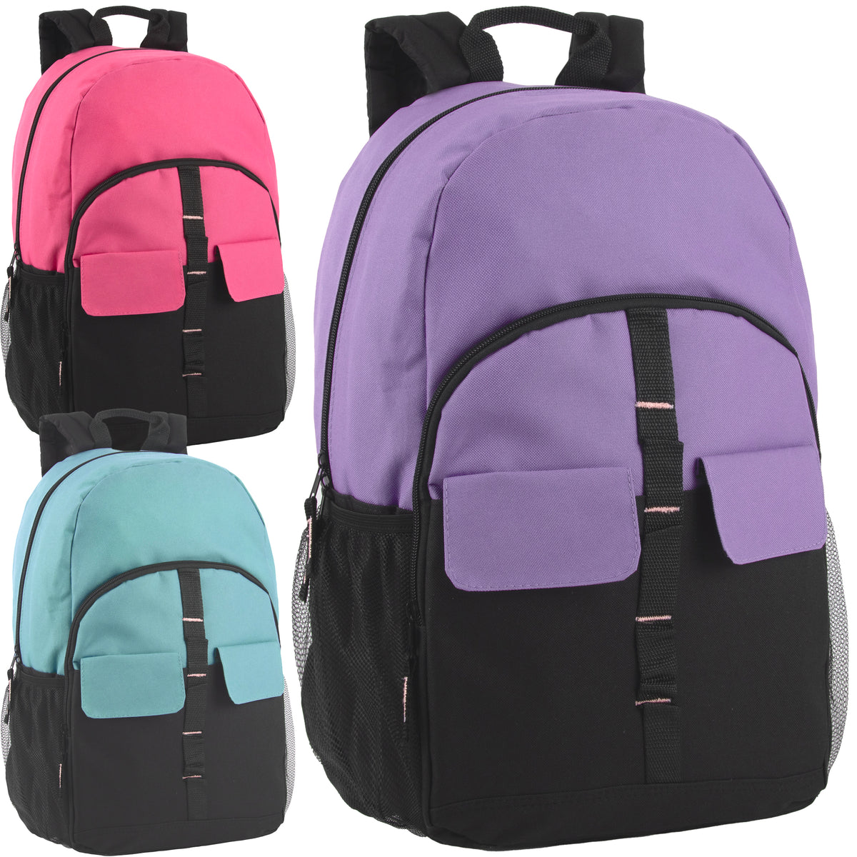 24-pack Bulk 18" Double Flap Daisy Chain Backpack - 3 Pastel Colors ...