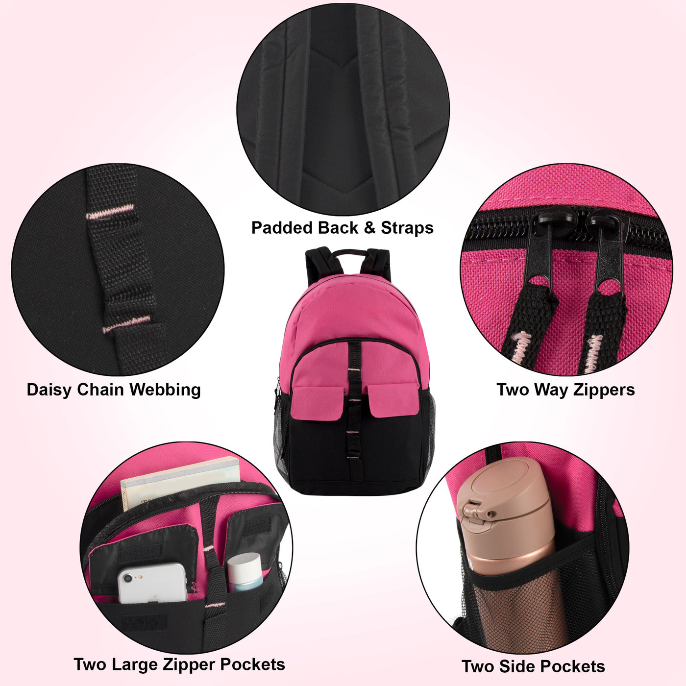 24-pack Bulk 18" Double Flap Daisy Chain Backpack - 3 Pastel Colors ...