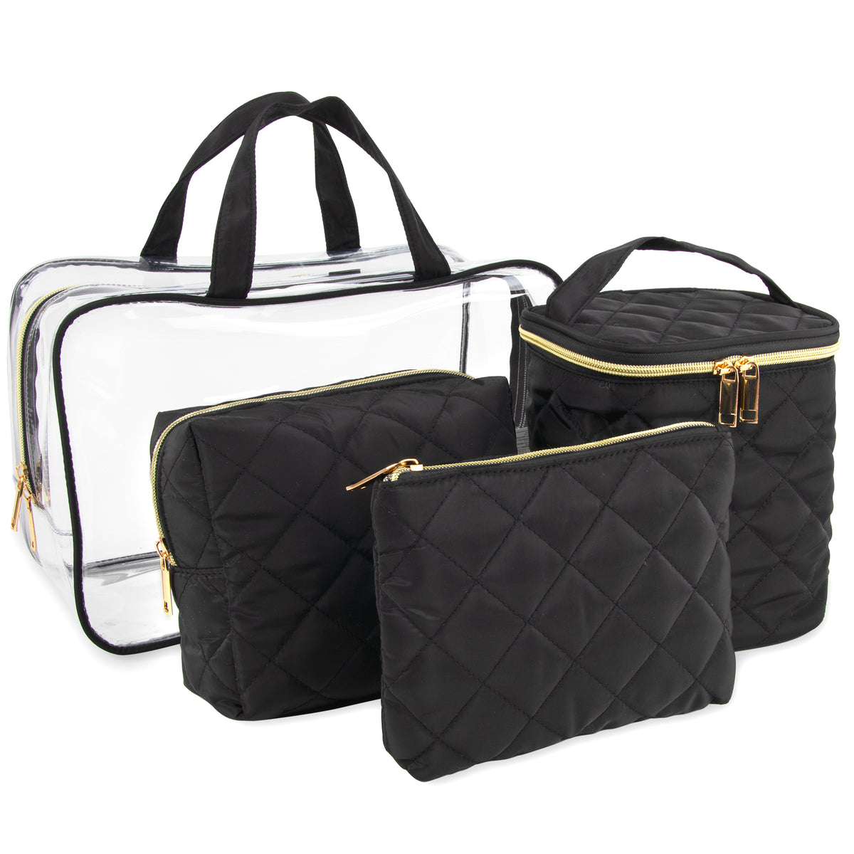 12-pack Bulk Clear Cosmetic Travel Case w 2 Quilted Bags + Pouch ...