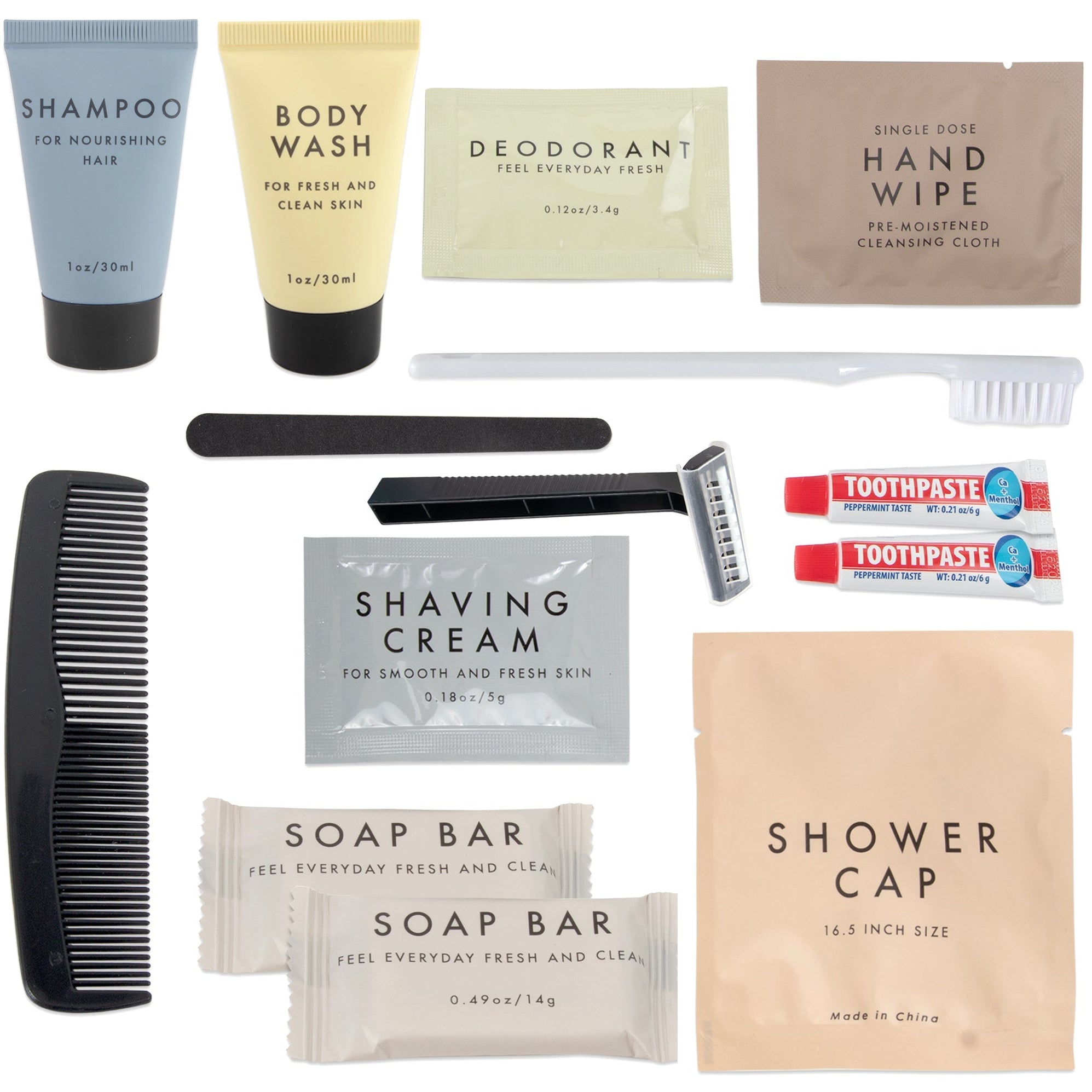50-pack Bulk Classic 15-Piece Travel Hygiene Kit — BagsInBulk.com