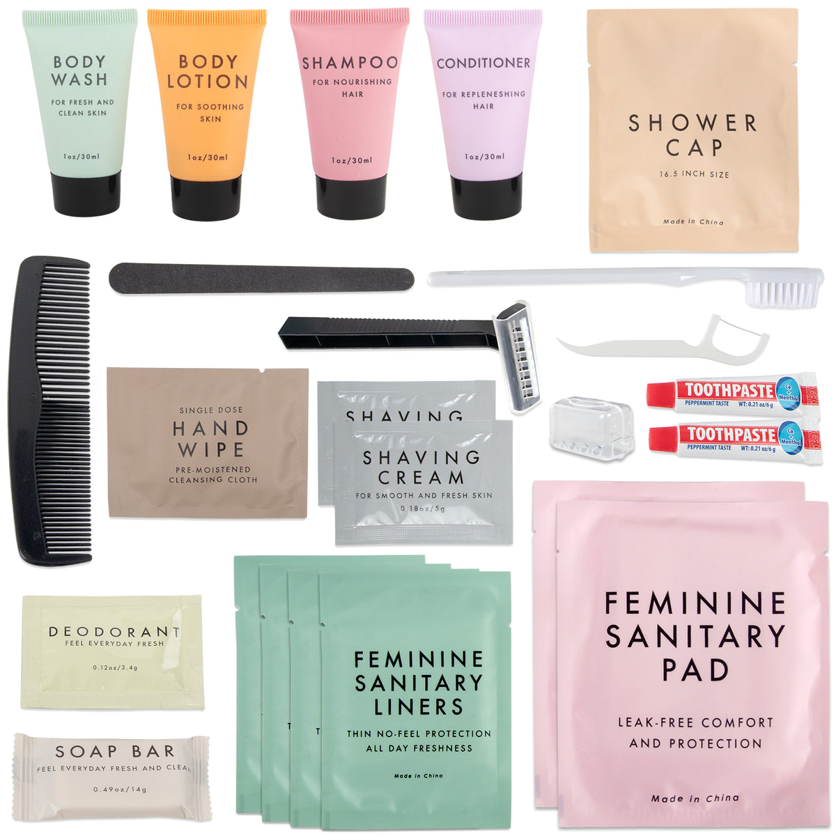 24-pack Bulk Premium Essentials 25-pc Feminine Hygiene Kit — BagsInBulk.com